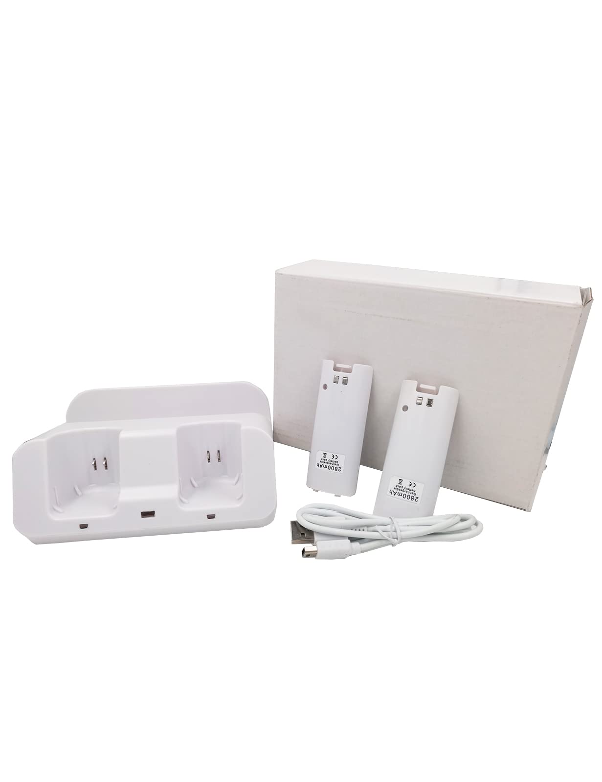 Charging Station for Wii U Gamepad and Remote Controller - Rechargeable Battery Power with USB Cord, Dock Stand and Replaceable 2800mAh Packs - Compatible with Motion in Nintendo WiiU（White）