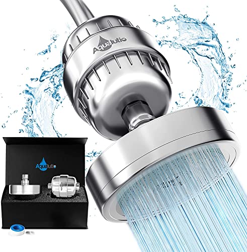 AQUALUTIO Luxury Filtered Shower Head Set - 15 Stage Filter - High Pressure Showerhead - Filtered Shower Head - Filter for Hard Water Filters Chlorine & Harmful Substance - Filter Adds Vitamin C + E