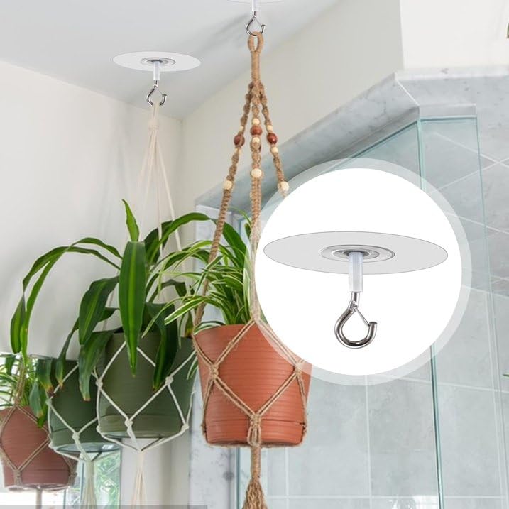 Adhesive Ceiling Hook - Weight-Bearing Stick-On Ceiling Hook, Sticky Ceiling Hook | Drill Free Hanging Ceiling Hook with Safety Clasp, Water Resistant Hook for Ceiling Plants Chimes,Home Storage Hooks