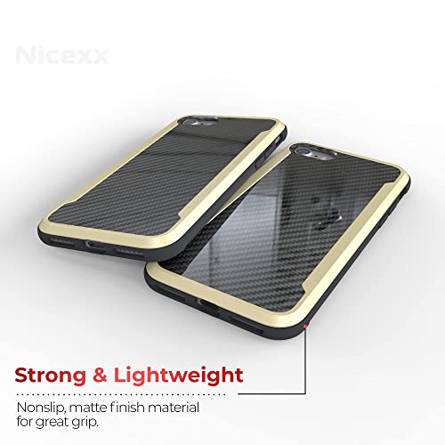 Nicexx Designed for iPhone 7 Case/Designed for iPhone 8 Case/Designed for iPhone SE 2020 Case with Carbon Fiber Pattern, 12ft. Drop Tested, Wireless Charging Compatible - Gold