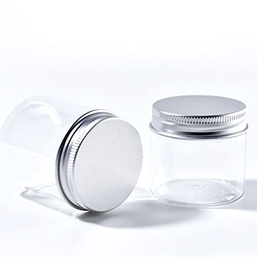 4pcs 50G Clear Plastic Jar With Aluminum Lids Empty Face Cream Cosmetic Container Sliver Travel Refillable Bottles Box