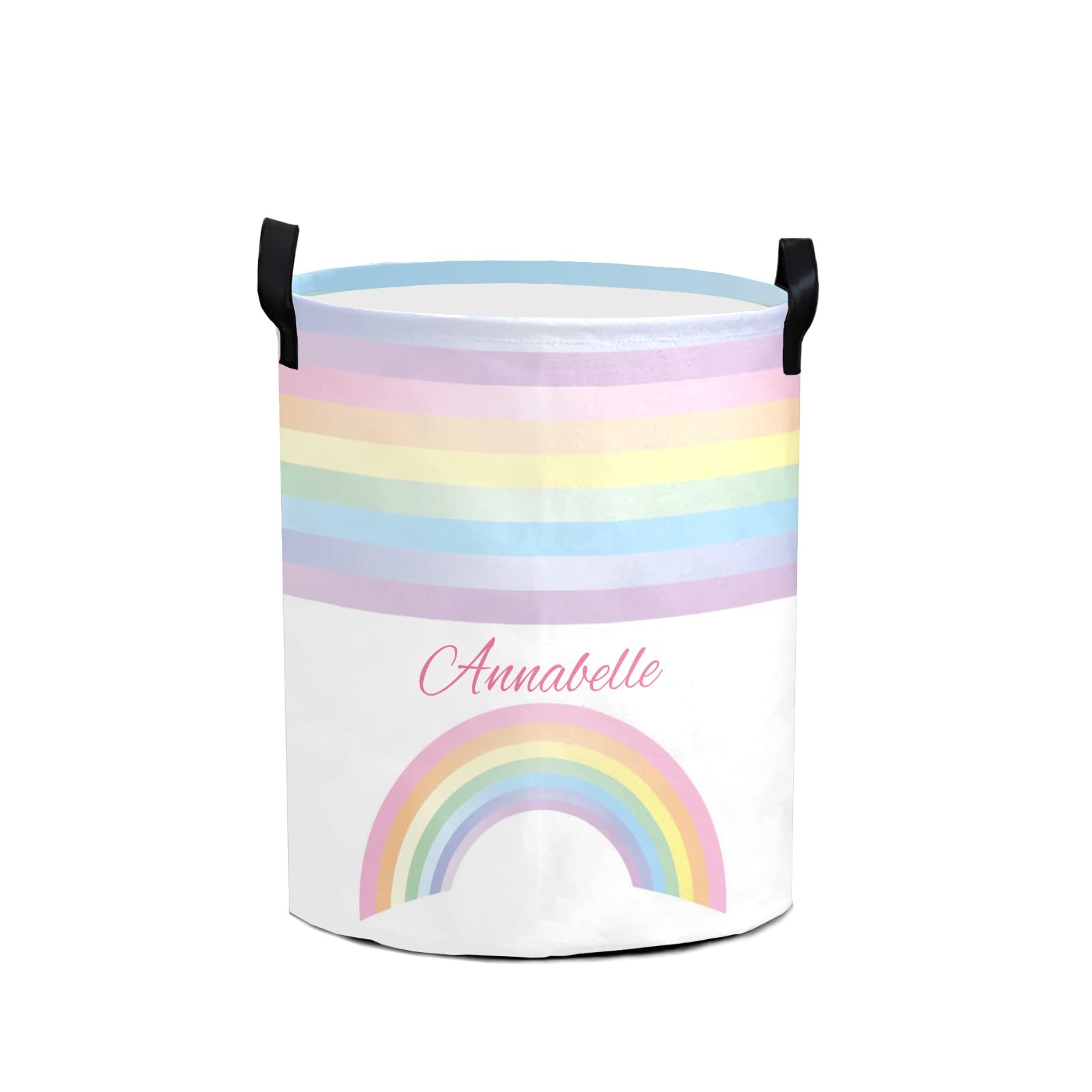 NZOOHY Lovely Rainbow Personalized Waterproof Foldable Laundry Basket Bag with Handle, Custom Collapsible Clothes Hamper Storage Bin for