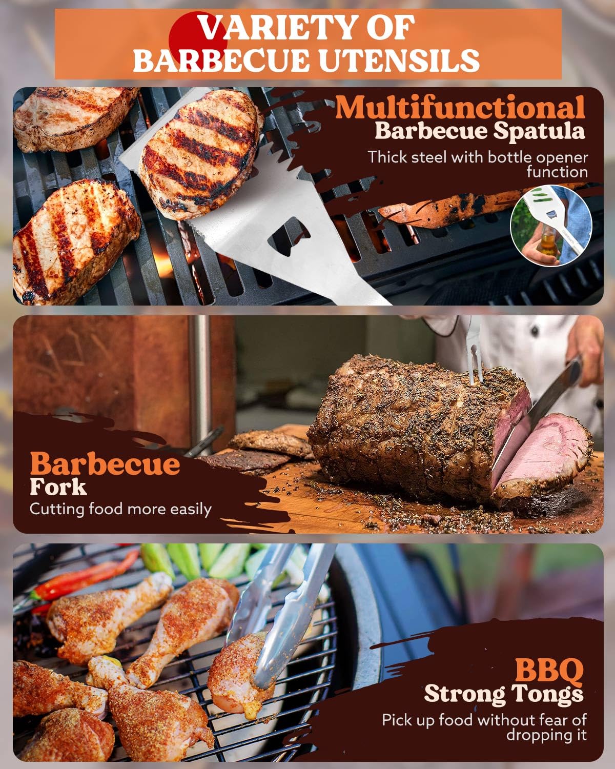33PCS Grill Accessories, Stainless Steel BBQ Grilling Accessories for Outdoor Grill with Thermometer Injector, Easy Carring Grill Set with Canvas Bag, Barbeque Grill Tools Gift for Dad, Men, Son