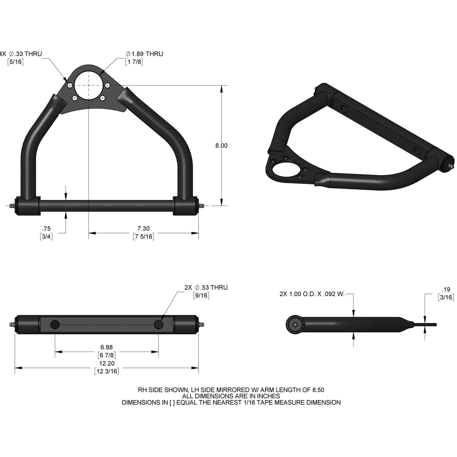 Figure 8 Racing Upper Control Arm & Ball Joint Kit, Steel 8"