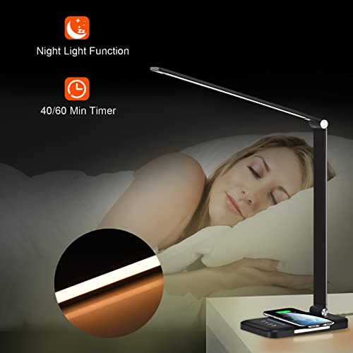 AFROG 8-in-1 4th Gen Multifunctional LED Desk Lamp with 10W Fast Wireless Charger,USB Charging Port,1200Lux Super Bright,5 Lighting Mode,7 Brightness,40 Min Timer,Night Light Function,5000K