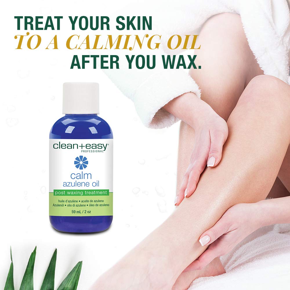 Clean + Easy Calm - Azulene Oil, Use To Soothe Sore Irritated Skin, Remove Wax Residue After Hair Removal - Post Waxing Care Solution For Sensitive Skin, 2 oz