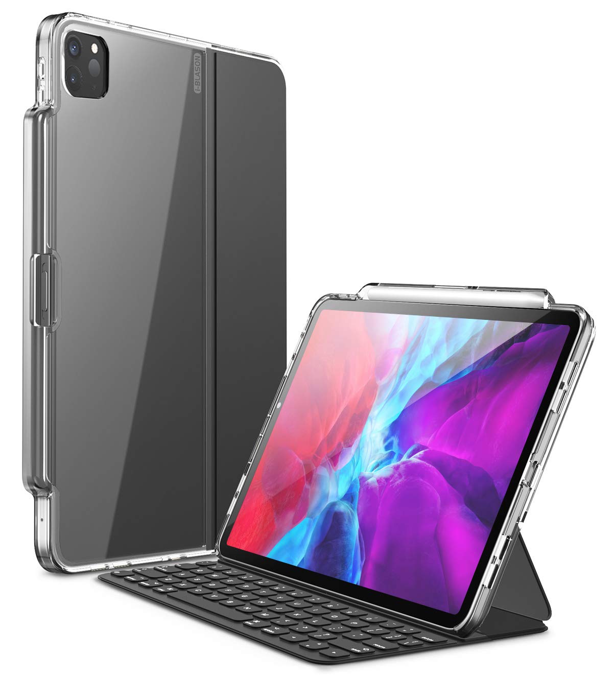 i-Blason Halo Series Case for New iPad Pro 11 Inch (2020/2018 Release), [ONLY for use with Smart Keyboard Folio; Compatible with Official Smart Folio] Clear Protective Case with Pencil Holder, Clear