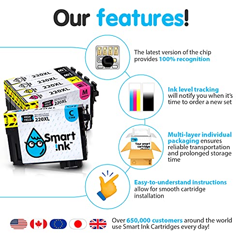 Smart Ink Remanufactured Ink Cartridge Replacement for Epson 220 XL T220 220XL to use with Workforce WF-2630 WF-2650 WF-2750 Expression Home XP-320 XP-420 XP-424 Printers (2 Black, C/M/Y 5 Multipack)
