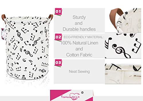 TIBAOLOVER 19.7" Large Sized Waterproof Foldable Canvas Laundry Hamper Bucket with Handles for Storage Bin,Kids Room,Home Organizer,Nursery Storage,Baby Hamper (Musical Note)