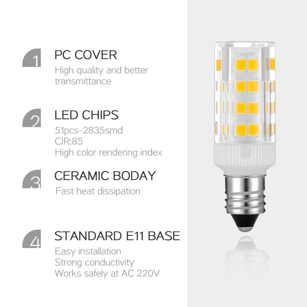 4-Pack LED JDE11 110V Warm White 3000k 40W-50W Equivalent Halogen Replacement Lights Replaces T4 T3 JD e11 Light Bulb.Mini Porcelain Candelabra Base