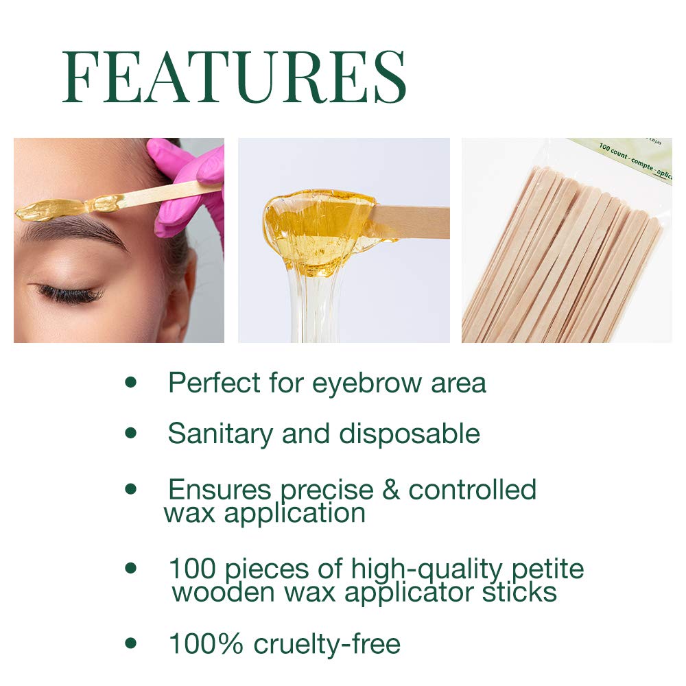 Clean + Easy Petite Waxing Sticks for Facial Waxing | Wood Applicator Spatulas for Hair Removal, 100 count