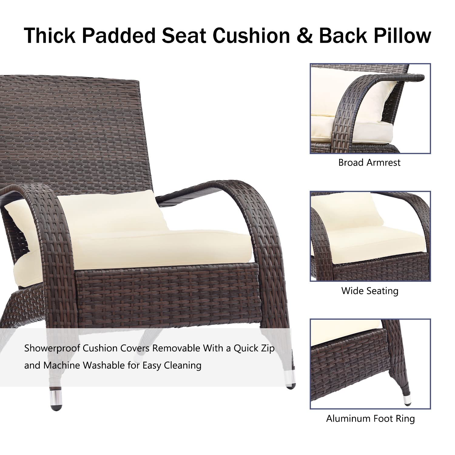 Adirondack Chairs Set 2 Outdoor Wicker Rattan Fire Pit Chairs Oversized Comfy Relax Accent Patio Chairs with Soft Cushion Low Deep Seating Tall Curved Backrest for Outside Backyard Deck Porch Cream