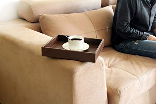 HofferRuffer Decorative Vanity Tray, Desktop Storage Organizer, Catchall Tray, Valet Tray, Nightstand or Dresser Organizer, PU Faux Leather Bathroom Tray, Brown, 10.2 x 8.4 x 1.8 inches