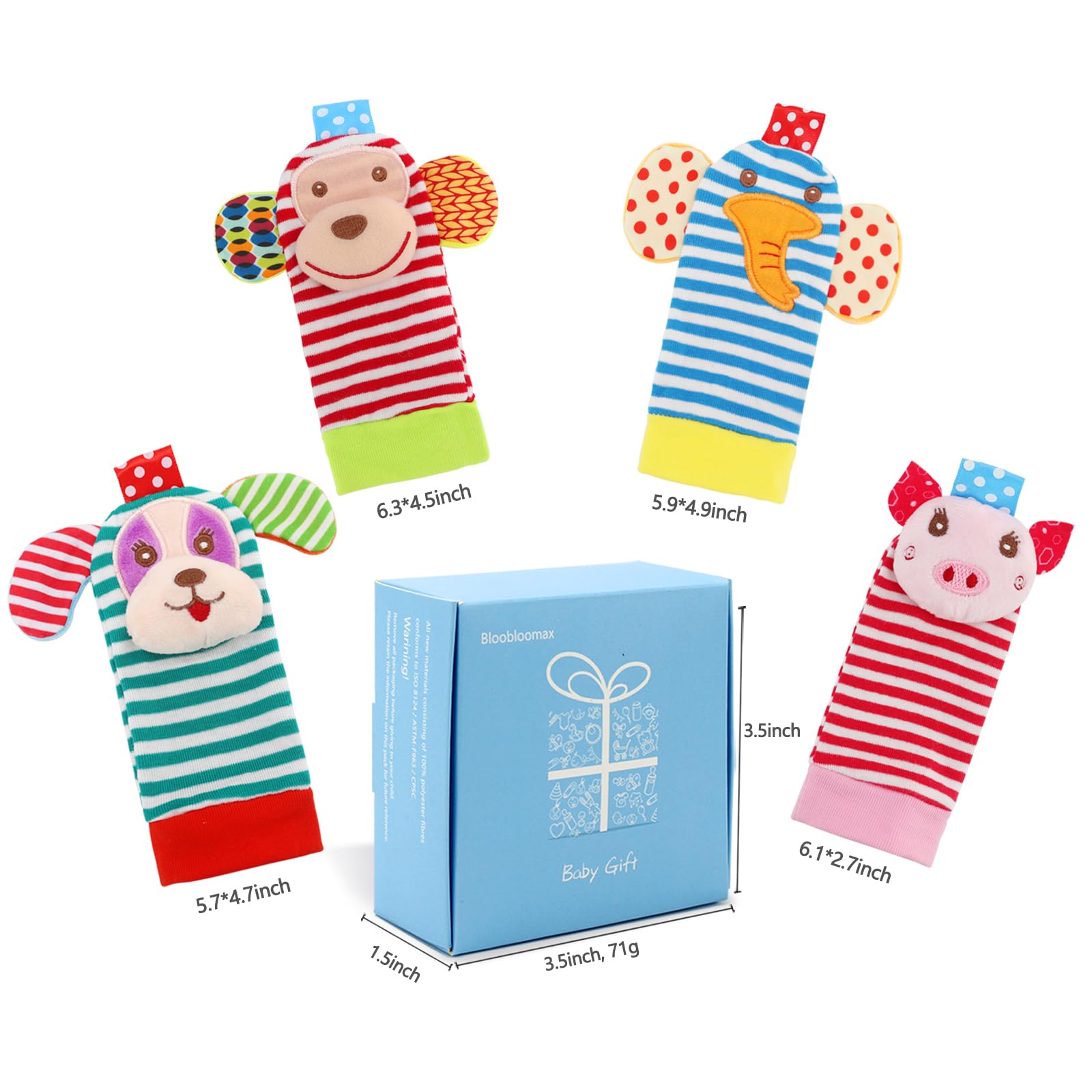 BLOOBLOOMAX Baby Infant Rattle Socks Toys, Sock rattles for Babies 0-24 Months Baby Animal Foot Finder Learning Toy (Cotton A)