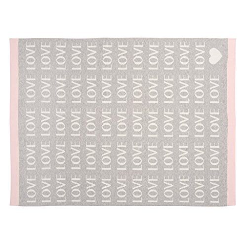 Elegant Baby Premium 100% Cotton Knit Blanket, Grey Love with Pink Trim, 30" x 40"