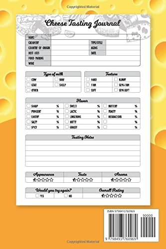 Cheese Tasting Journal: Cheese Log Book 6"x9" (120 Pages): A Cheese Lover's Tracker Notebook with Checklists , Reviews & Ratings