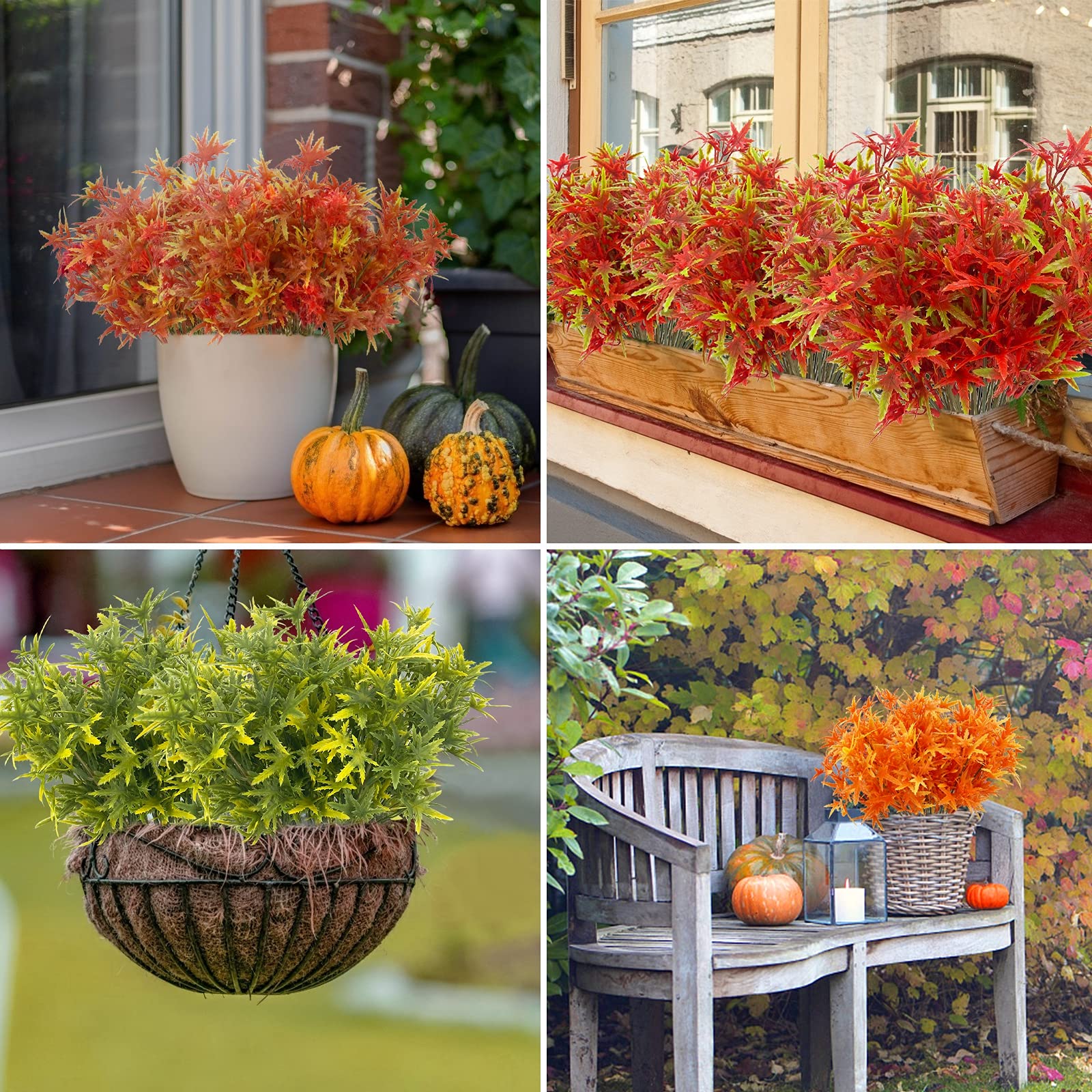 5PCS Thanksgiving Decorations Artificial Fall Maple Leaves Branches Decoration,Faux Plastic Autumn Fall Leaves Stem Greenery Shrubs Plants Indoor Outdoor Home Garden Party Table Decor(Orange)