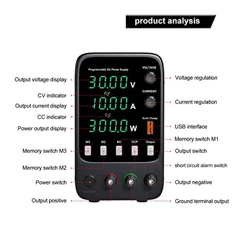 Adjustable DC Power Supply 30V 10A Lab Programmable Memory Function Bench Power Source Voltage Regulator Switch 60V 5A(60V 5A)