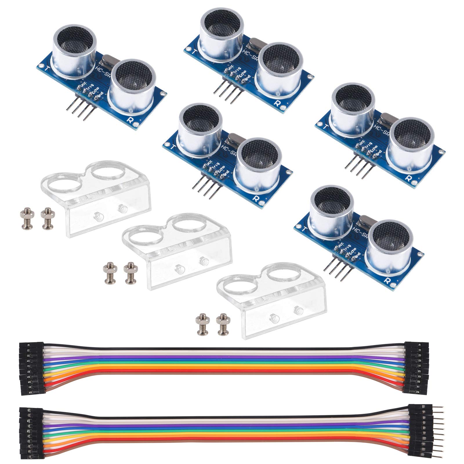 5pcs Ultrasonic Module HC-SR04 MELIFE Distance Sensor with 3pcs Mounting Bracket 2 Wire Set for Mega R3 MEGA Mega2560 Duemilanove Nano Robot XBee ZigBee