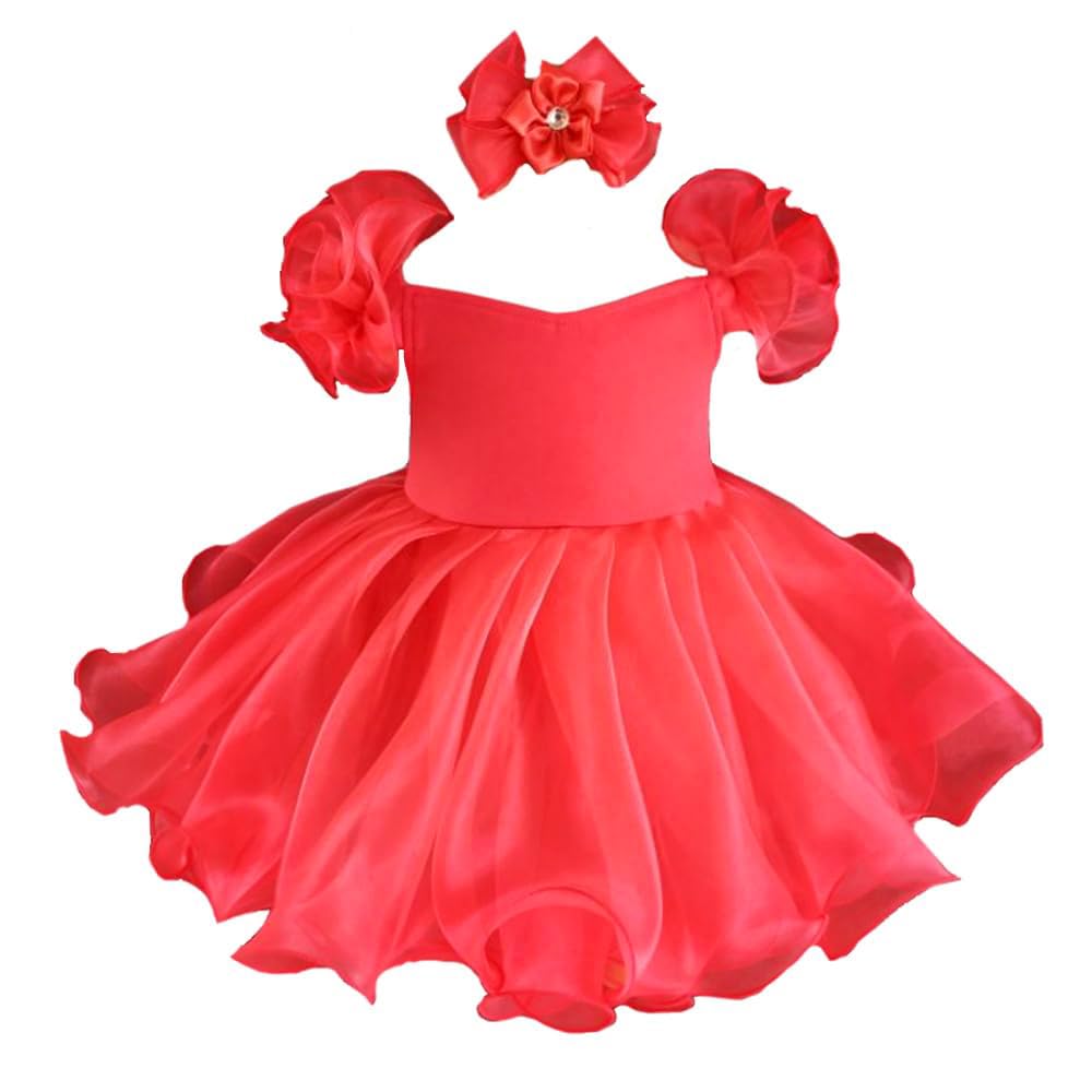 Jenniferwu EB053 Infant Toddler Baby Newborn Little Girl's Pageant Party Birthday Dress Coral Size 12-18M