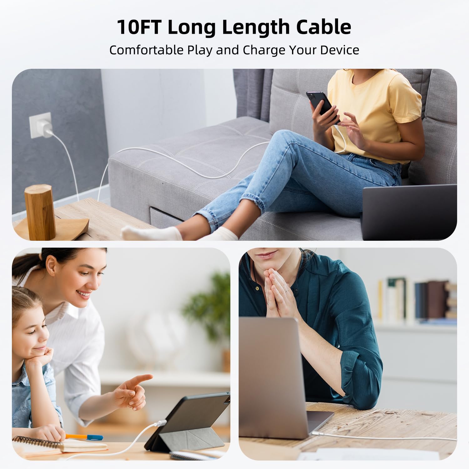 3-Pack 20W USB C Fast Charger for iPhone 15/15 Pro Max Charger for iPad Pro Charger with 10FT USB C to C Cable Fast Charging for iPhone 15 Pro/15 Plus//iPad Mini 6,iPad Air 5/4,iPad Pro 12.9/11/10