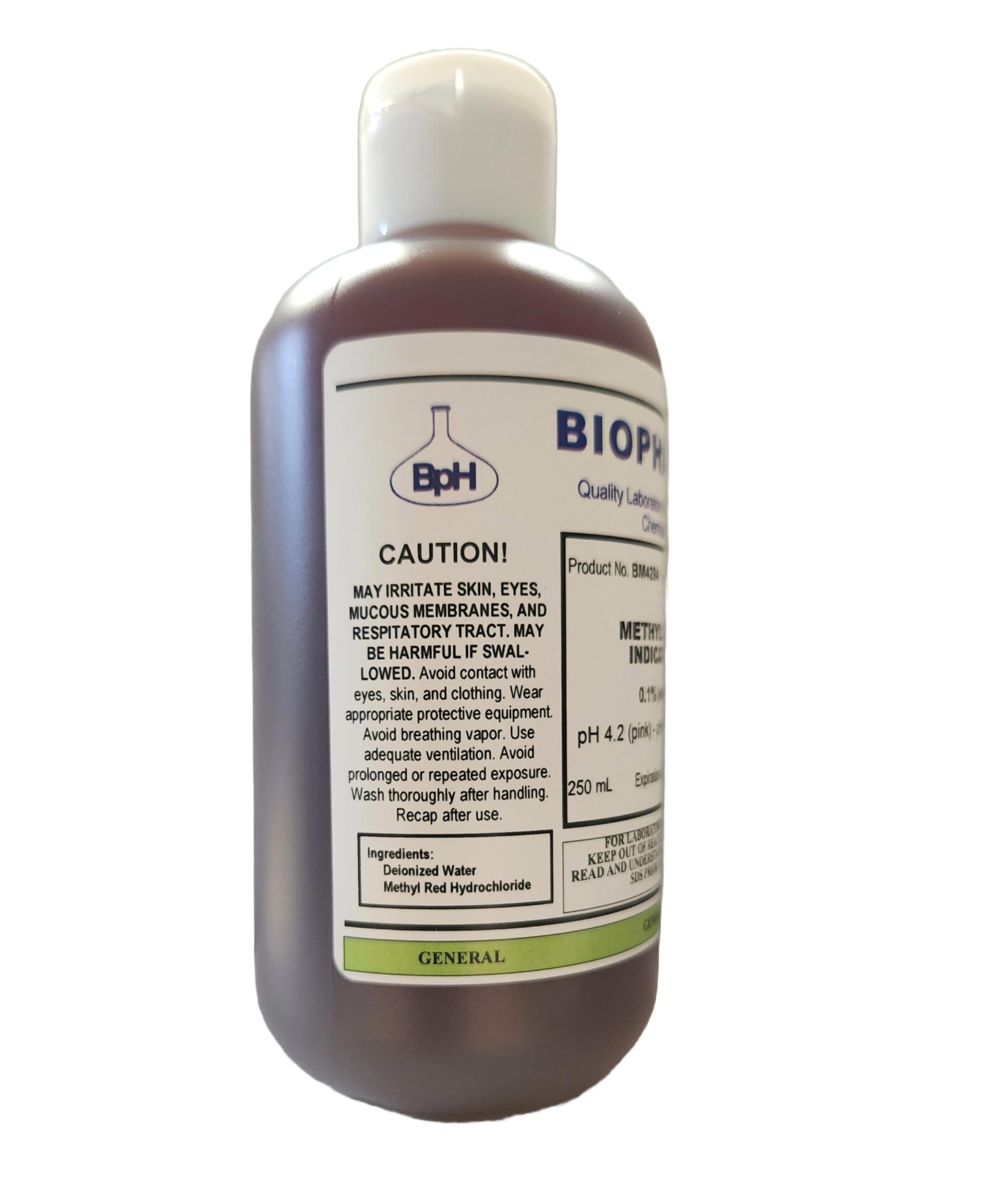 Methyl Red Indicator 0.1% w/v Aqueous Solution, 250 mL (8.4 fl oz) — Plus Convenient Dispensing Cap and Empty 2-oz Dropper Bottle