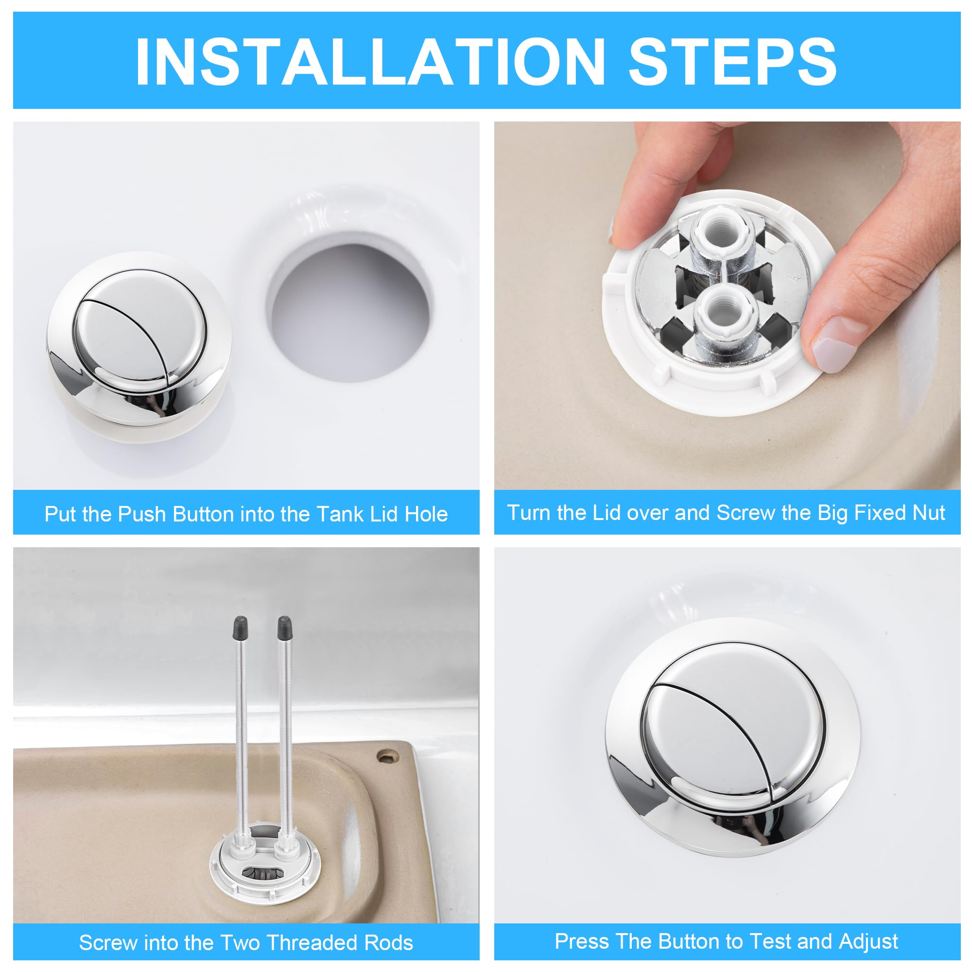 58mm Toilet Tank Buttons, 2 Pack Flush Valve Dual Push Button Replacement Adjustable, Compatible with Glacier Bay Aquasource TOTO, American Standard, KOHLER, Twfords, Armitage Shanks, Geberit