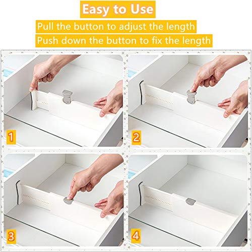 Xavnia Drawer Divider Organizers 6 Pack, Adjustable Separators High Expandable from 11-17 Inches for Bedroom, Closet, Baby Drawer, Office Desk, Kitchen Storage