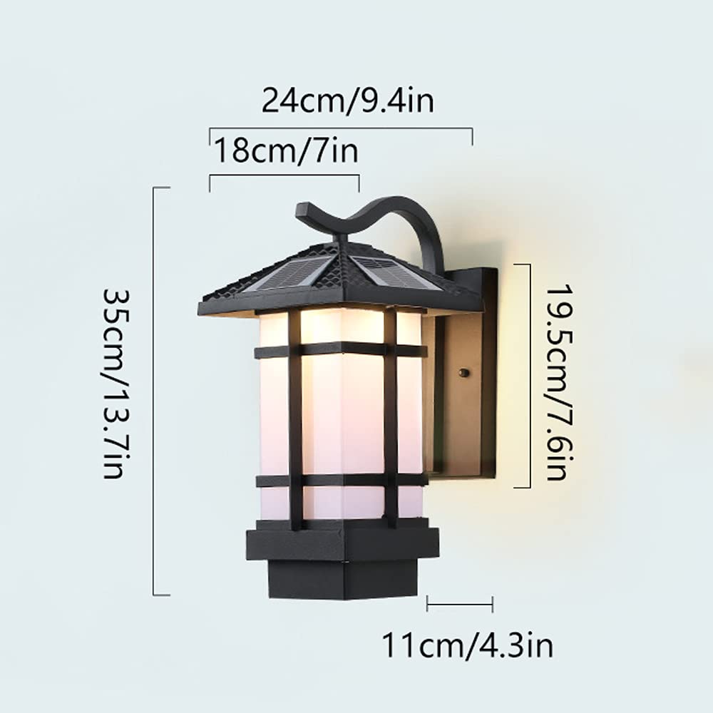 CHENBAI Rectangle Solar Powered Wall Lantern Chinese Style Outdoor LED Wall Lamp Creative AluminumWaterproof Porch Lights Lighting Fixture for Courtyard Garden Entrance Terrace Home