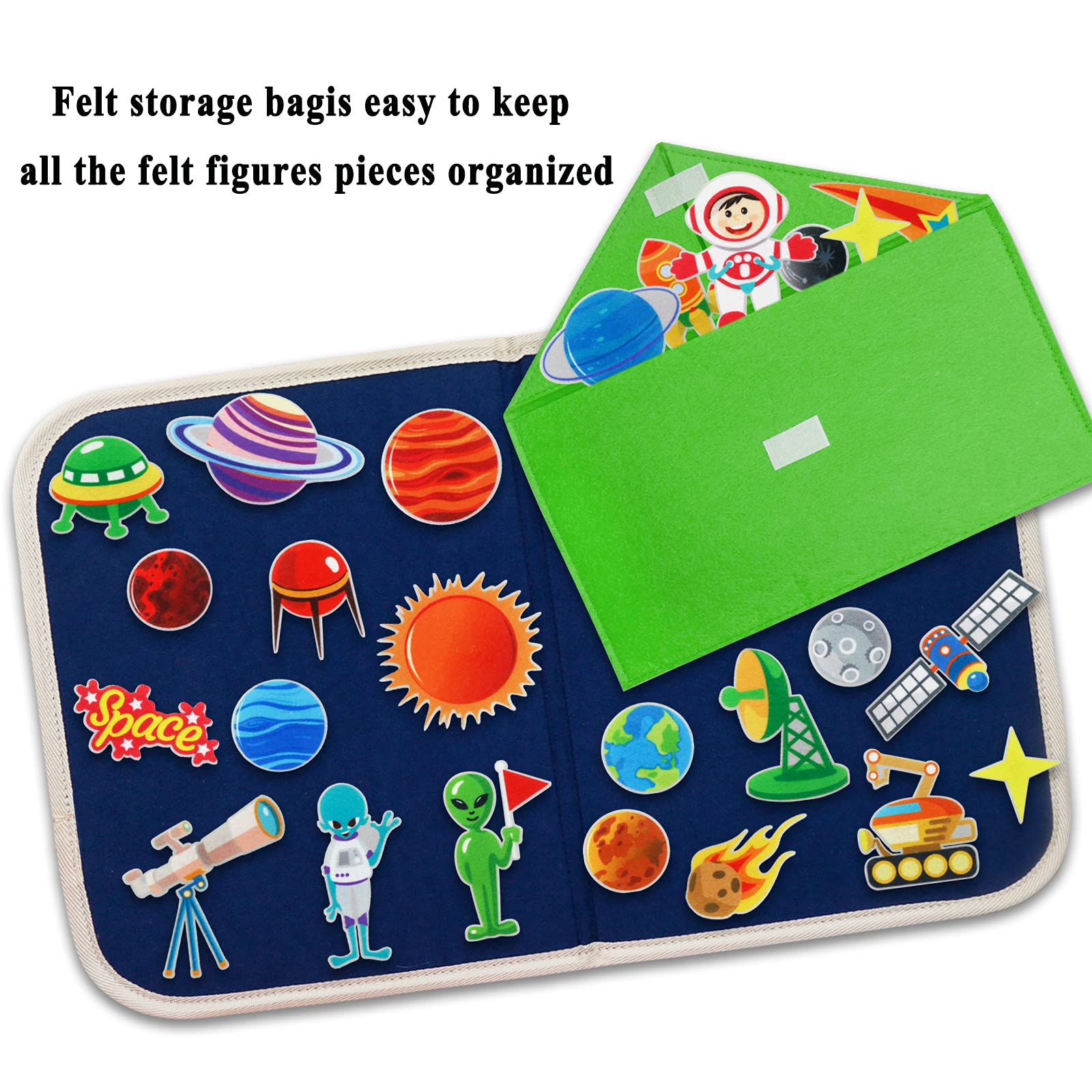 Craftstory Kids Solar System Toys Travel Felt-Board for Toddler, 25 Pieces Planets Space Flannel Board Story Set for Preschool Early Learning Storytelling Activity Interactive Play Gifts for Ages 3+