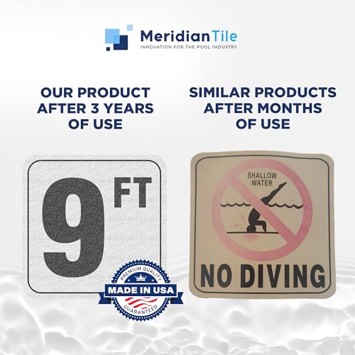 Aquatic Custom Tile, 9FT Pool Depth Markers, 6 X 6 Inches w/ 4" Font Vinyl Pool Stickers, Swimming Pool Number Markers, Pool Safety Signage, Adhesive Pool Depth Markers Stickers for Decks, Made in USA