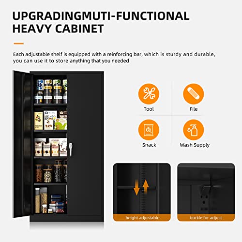 Atripark Black Metal Storage Cabinet with Lock,72" Steel Lockable File Cabinet with 4 Adjustable Shelves, Cabinets for Garage,Home,Office, Pantry,Warehouse