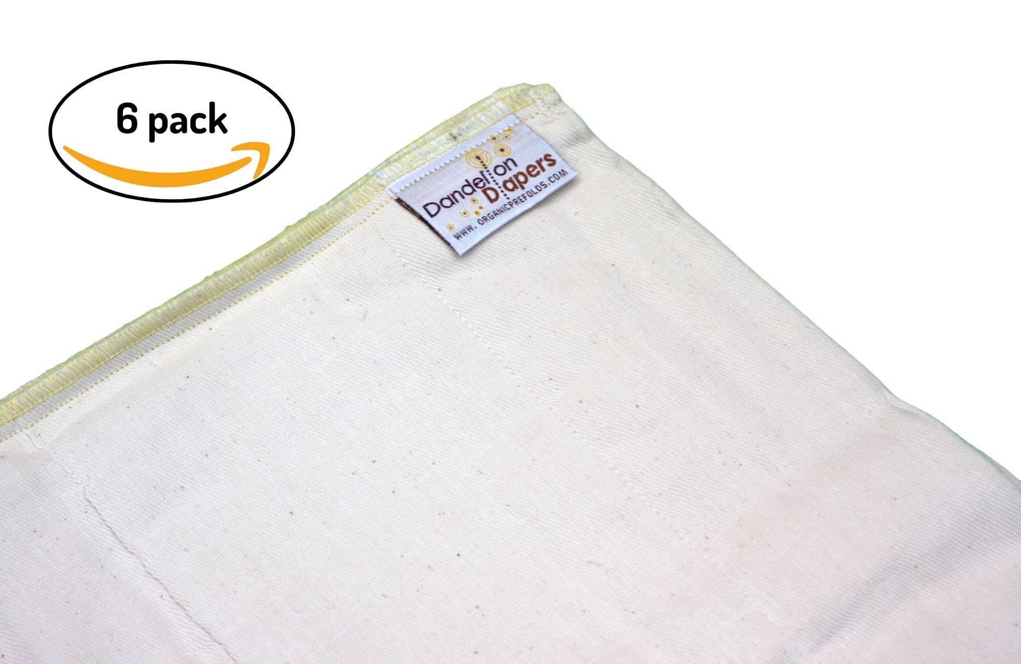 Dandelion Diapers Cloth Diaper Prefolds 100% Organic Cotton Natural Unbleached DSQ | Infant Size 2 | 6 Pack