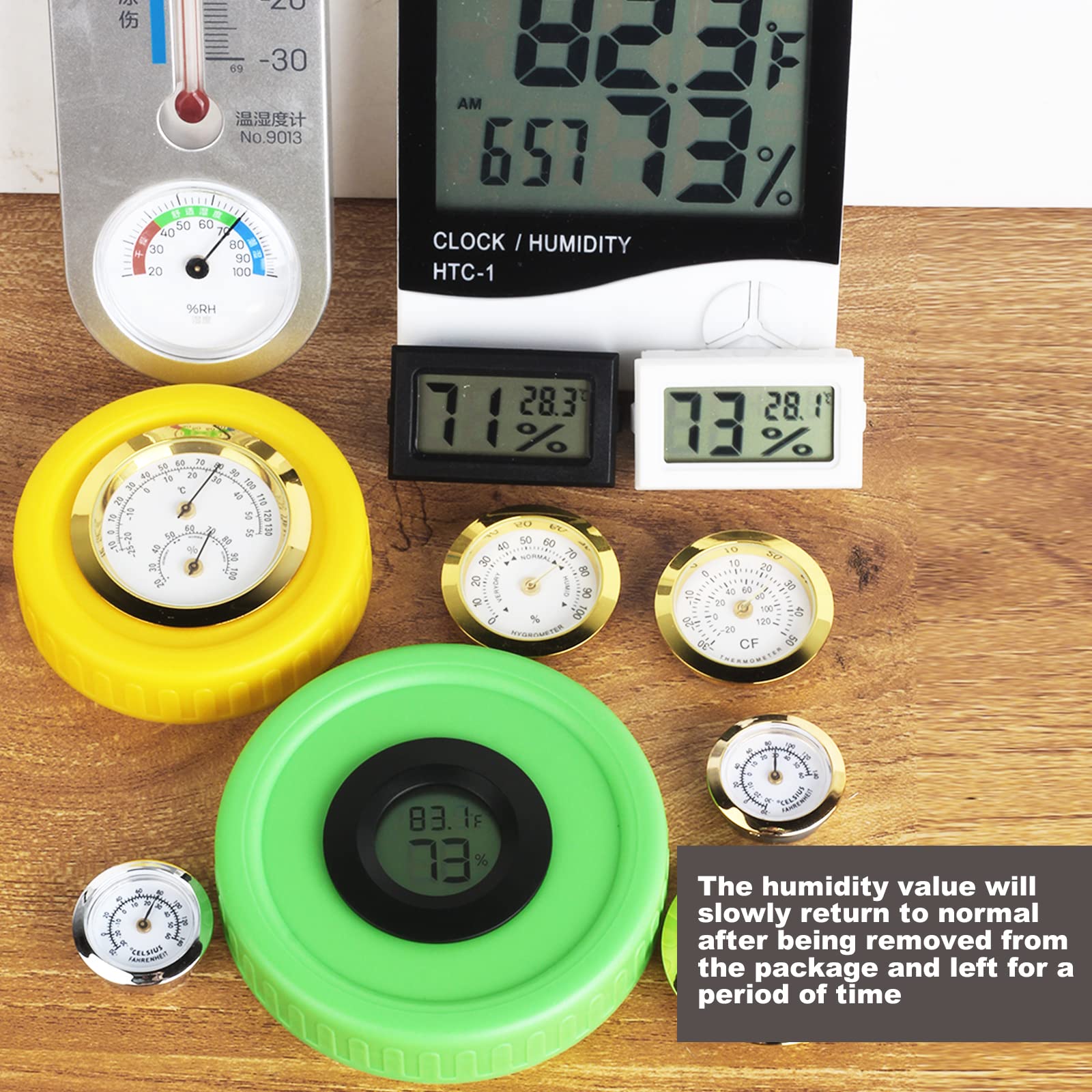 Biocomma Airtight Mason Jar Lids Built-In Stash Hygrometer Herb Curing monitor fits all Ball Wide Mouth Mason Jars 2pcs (Temperature & humidity lid)