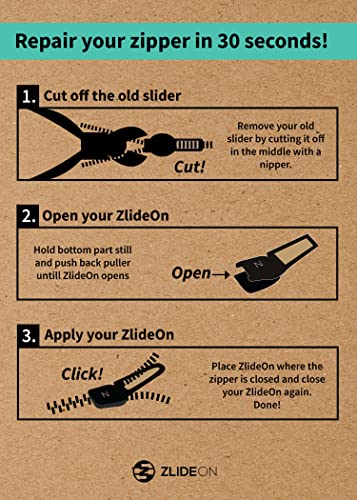 ZlideOn Zipper Pull Replacement - Black, Normal (L) - 5B - Instant Zipper Replacement Slider for Plastic Zippers