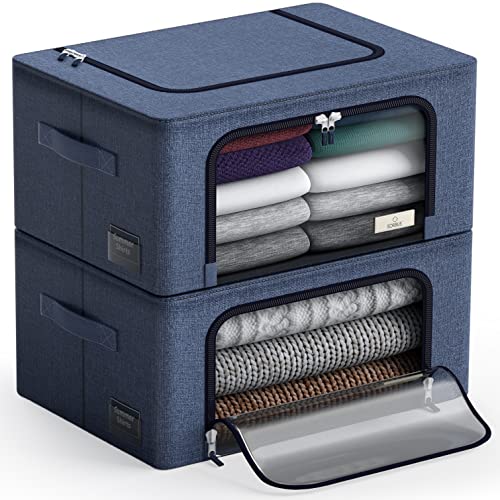Sorbus Storage Bins with Metal Frame - Stackable & Foldable Clothes Organizer Bags - Oxford Fabric Storage Containers with Large Clear Window & Carry Handles, Organization for Bedroom, Closet, Bedding, Linens, sheet, Pillow, Blanket, Clothes, Books, and t