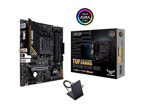 ASUS TUF Gaming A520M-PLUS (WiFi) AMD AM4 (3rd Gen Ryzen™) microATX Gaming Motherboard (M.2 Support, 802.11ac Wi-Fi, DisplayPort, HDMI, D-Sub, USB 3.2 Gen 1 Type-A and Aura Addressable Gen 2 headers)