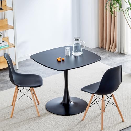 ATSNOW 31.5 in Black Square Pedestal Tulip Table, Mid Century Modern Dining Table for Small Spaces