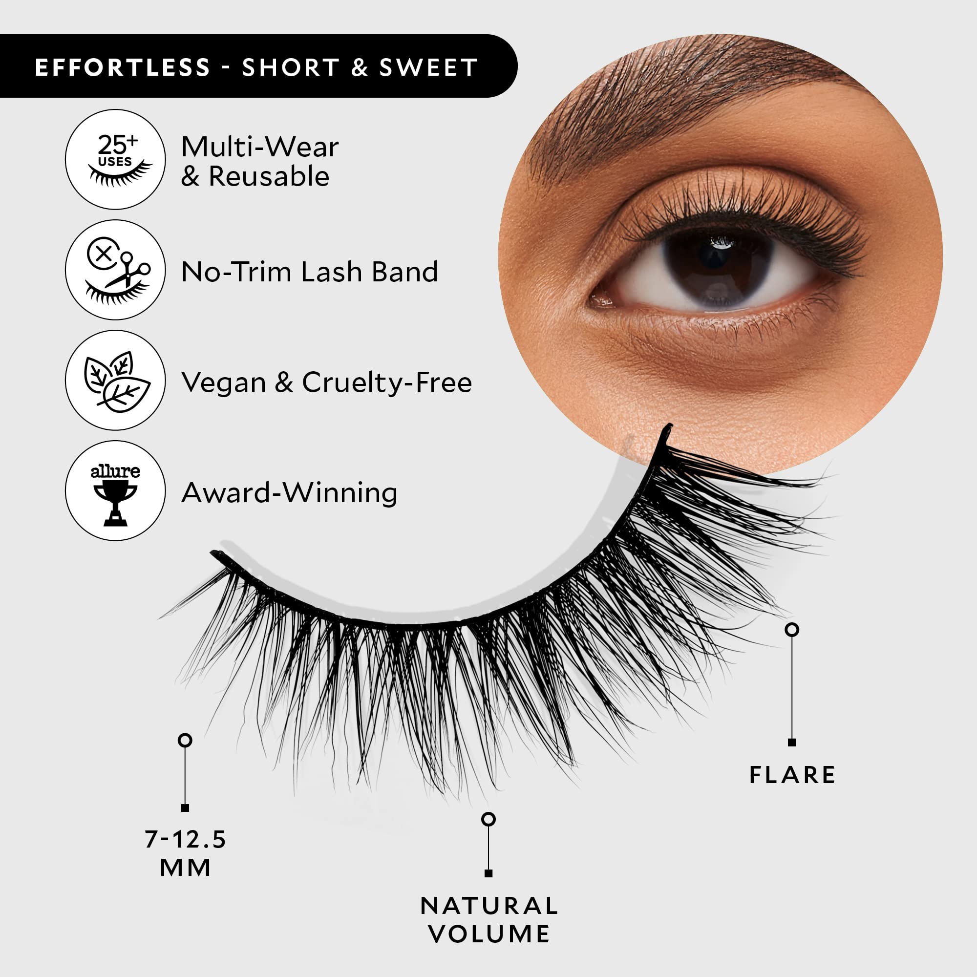 Velour Effortless Lashes, Natural Looking False Eyelashes, Fluffy & Lightweight No Trim Eyelashes, Reusable Fake Lashes For All Eye Shapes, Vegan & Cruelty-Free, Lash Glue not Included (Short & Sweet)
