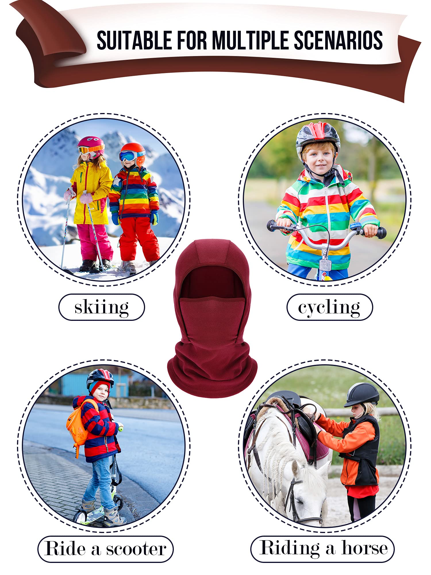 3 Pack Kids Balaclava Ski Mask Winter Face Mask for Boys Girls Windproof Warmer Adjustable Cold Weather Fleece Face Cover (Black, Grey, Navy Blue)