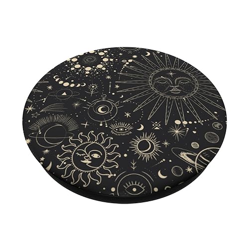 Astrological Space Stars Moon Sun Pattern Black PopSockets Standard PopGrip