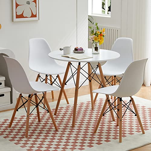ATSNOW 31.5 in Mid Century Modern White Round Dining Table, Small Circle Table for Living Room Bedroom Kitchen