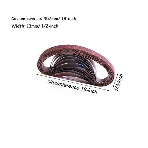 Aiyard 1/2 x 18 Inch Aluminum Oxide Sanding Belts, 40/60/80/120/180/240 Assorted Grits Abrasive File Belts for Air Belt Sander, 24-Pack