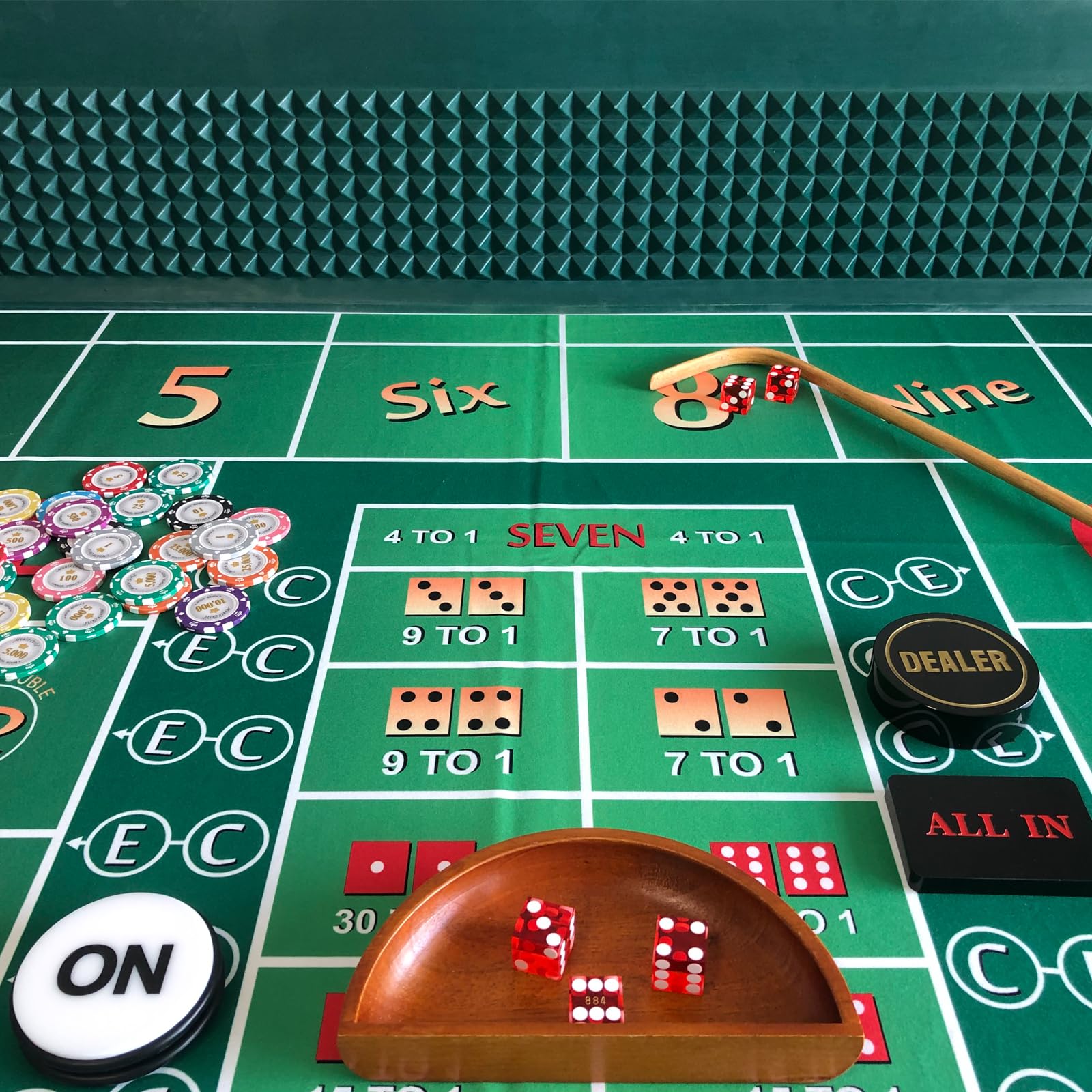 Craps Diamond Pyramid Rubber Bumper - Craps Table Top Set Felt Mat Wall,48"x11"Dark Green Backboard,Great for Casinos Crap Dice Games and Poker Nights