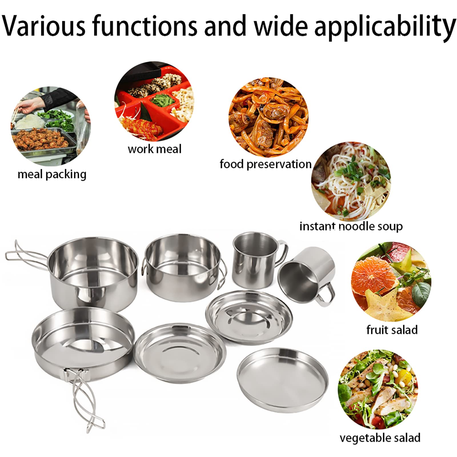 8PCS Camping Cookware Mess Kit for Camping 2 Person Stainless Steel Compact Camping Cooking Set Lightweight Backpacking Cook Set for Camping&Hiking
