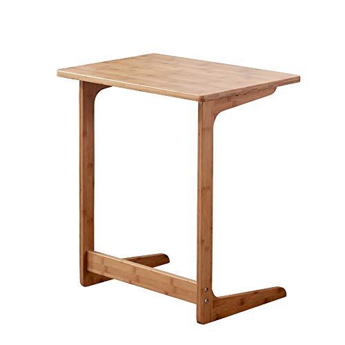 Zoopolyn Tv Tray Table Bamboo Tv Dinner Table C Shaped end Table for Sofa Couch Laptop Living Room Bedroom Natural