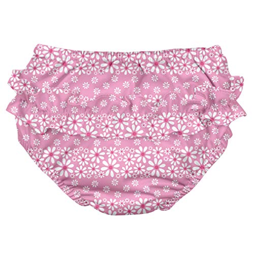 i play. by green sprouts baby girls Ruffle Snap Reusable Absorbent Swimsuit and Toddler Swim Diaper, Light Pink Daisy Stripe, 12 Months US