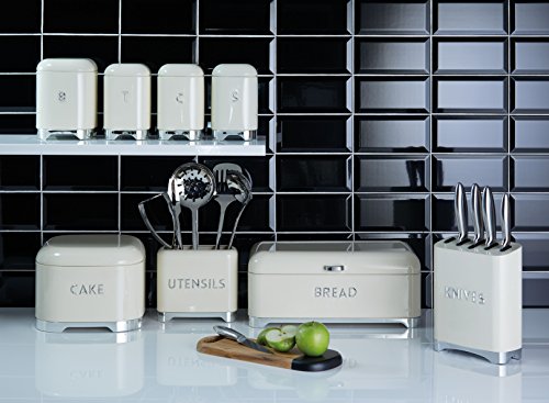 Kitchen Craft Lovello Retro 5-Piece Stainless Steel Knife Set and Knife Block – Vanilla Cream