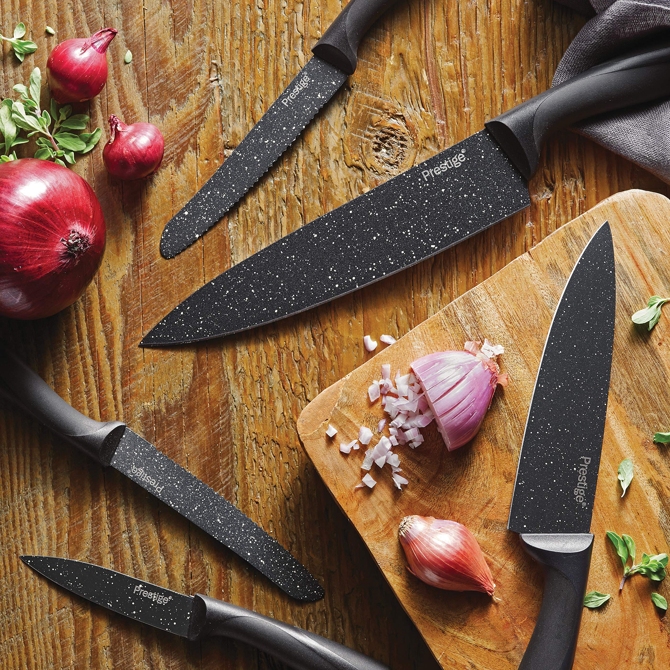 Prestige Stone Quartz Knives/Cutlery, 2 Piece, Black and Gold Speckle