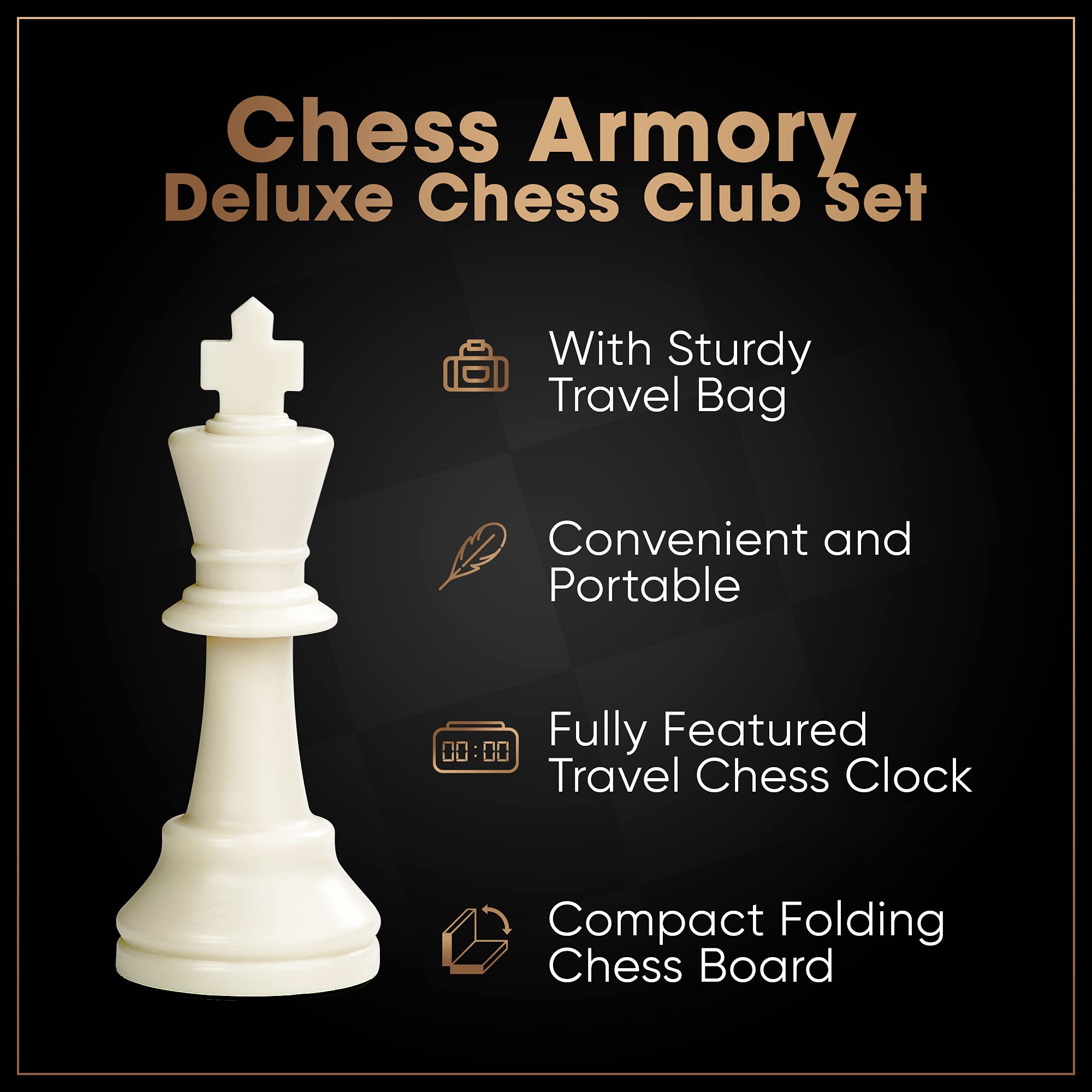 Chess Armory Deluxe Foldable Chess Set w/Chess Board, Chess Clock and Carrying Bag - A Mobile Tournament Chess Set with Clock & Weighted Chess Pieces- Play Anywhere w/Chess Armory Outdoor Chess Set.